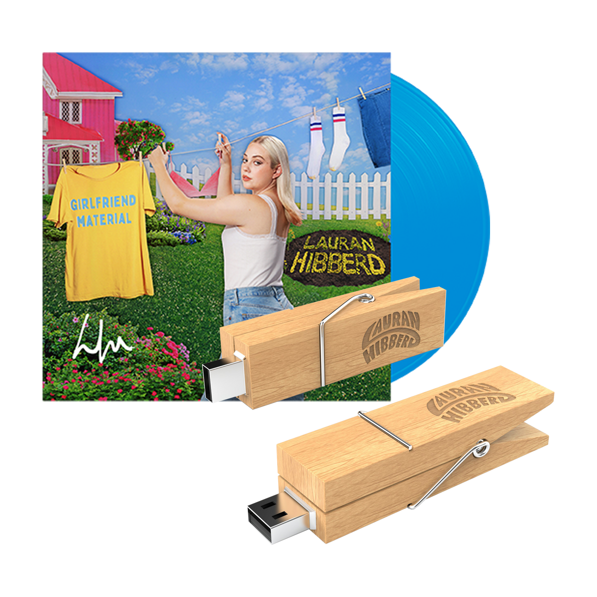 girlfriend material: Signed Blue LP + Clothes Peg USB Bundle - Lauran ...